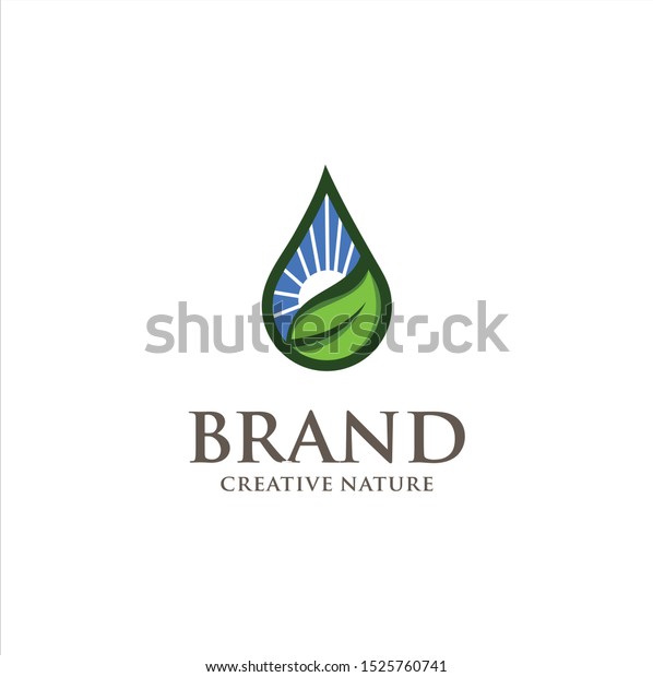 Water Drop Sun Leaf Logo Nature 스톡 벡터(로열티 프리) 1525760741