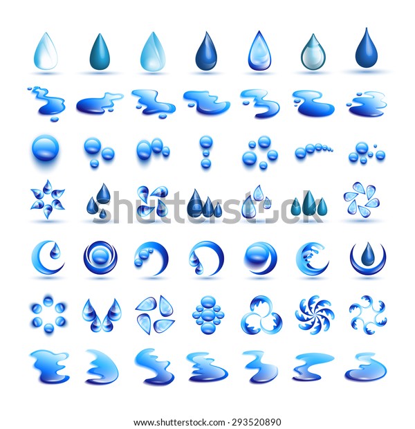 Water And Drops Icons Set - Isolated On White Background - Vector ...
