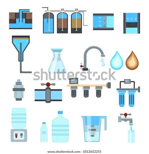 Water Filtration Set Flat Icons Industrial Stock Vector (Royalty Free ...