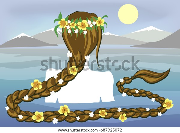 Water Maiden Long Braid Water Lilies Stock Vector (Royalty Free ...