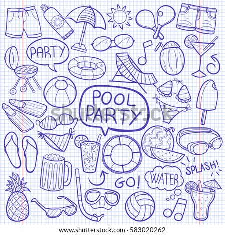 Water Park Pool Party Doodle Icon Stock-Vektorgrafik (Lizenzfrei ...