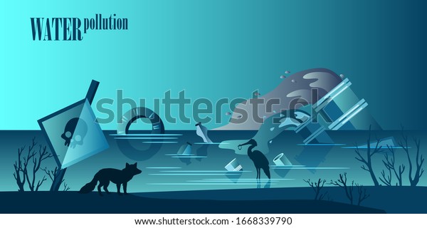Water Pollution Concept Trendy Blue Colors Stock Vector (Royalty Free ...