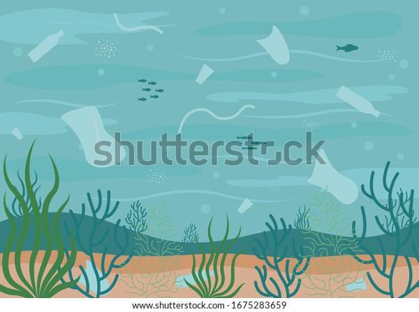 Water Pollution Underwater Trash Plastic Waste Stock Vector (Royalty ...