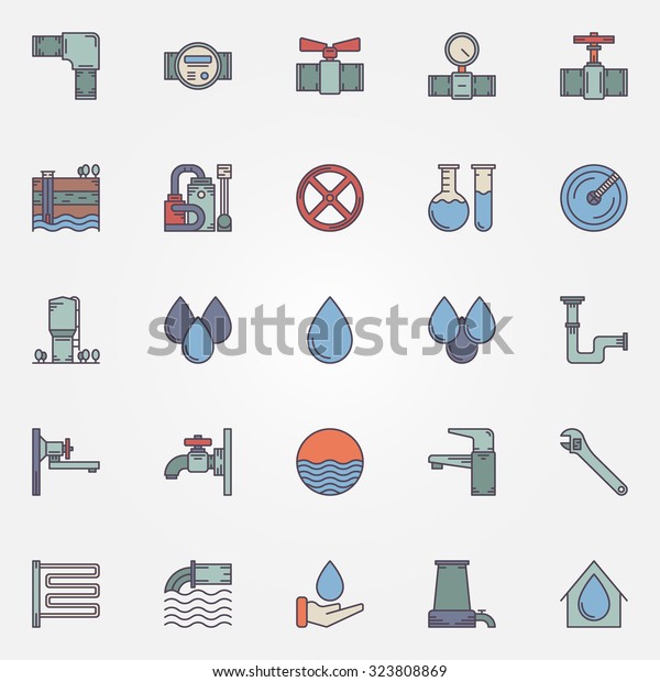 Water Supply Icons Vector Set Faucet Stock Vector (Royalty Free) 323808869