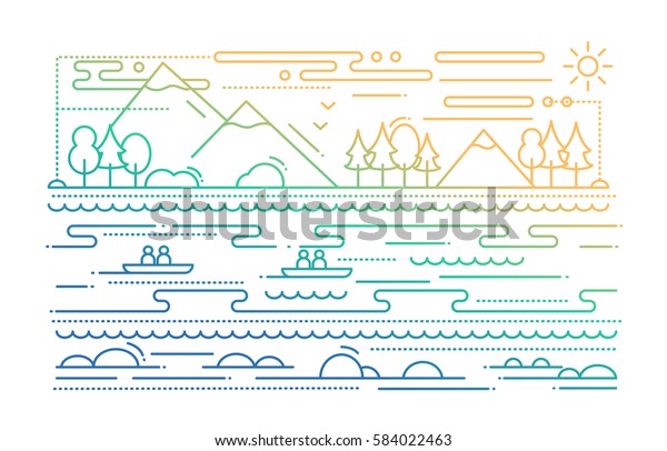 Water Tourism Vector Simple Line Flat Stock Vector (Royalty Free ...