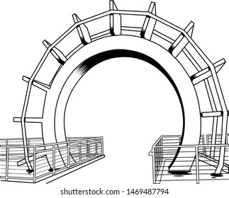 Vektor Stok Water Wheel Vector Line Art Outline (Tanpa Royalti ...