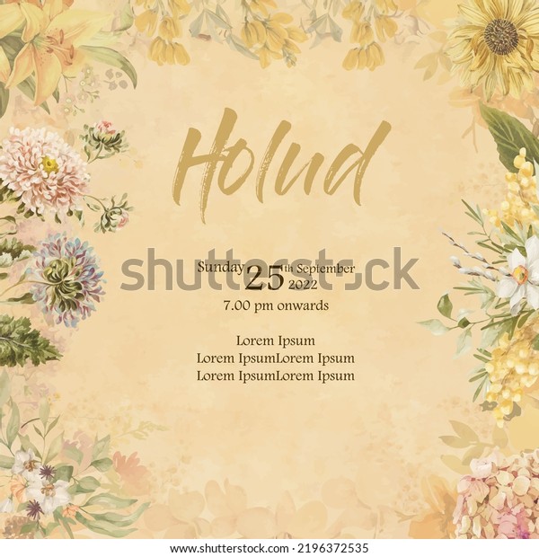 Watercolor Background Holud Floral Composition Holud Stock Vector ...