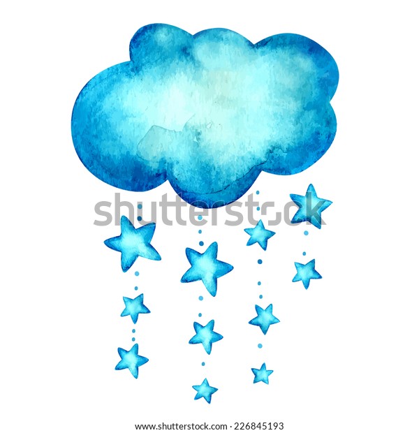 Watercolor Blue Background Cloud Stars Vector Stock Vector (Royalty ...