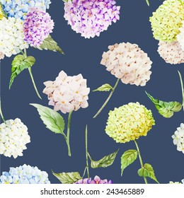 Watercolor Hydrangea Wallpaper Flowers Pattern Stock Vector (Royalty ...