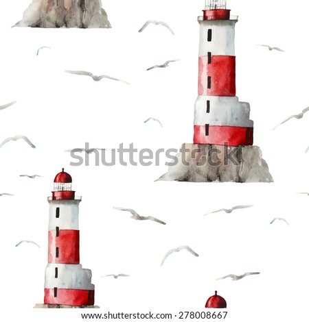 Watercolor Lighthouse Pattern Seamless Texture Lighthouse Stock Vector ...