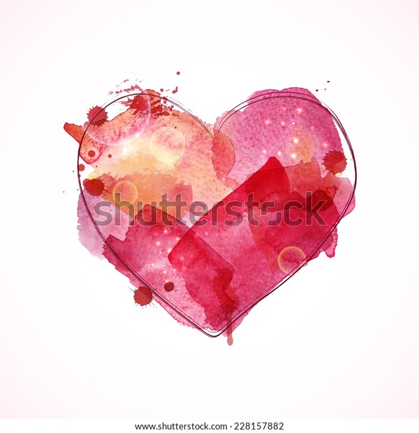 Watercolor painted red heart, vector element for your design
