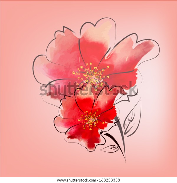 Watercolor Pink Flower Vector Stock Vector (Royalty Free) 168253358 ...
