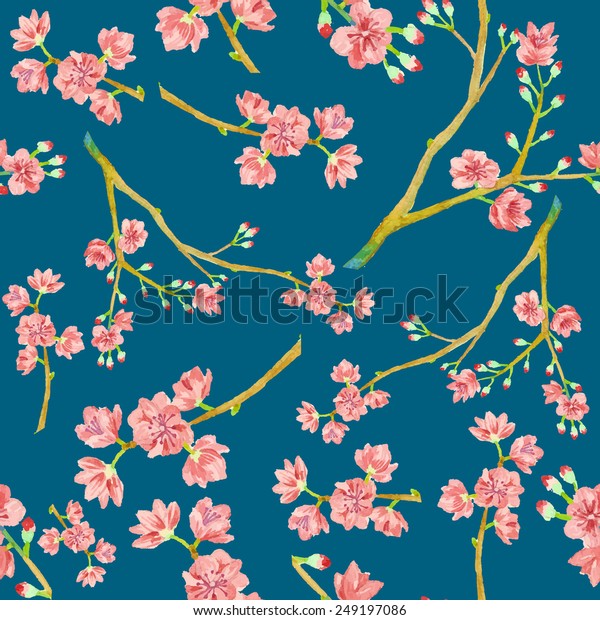 Patrón sakura acuarela. Textura natural perfecta: vector de stock ...