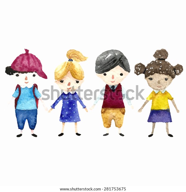 Watercolor School Children Illustration Vector Stock Vector (Royalty ...