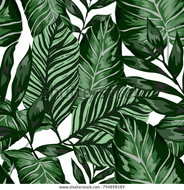 Watercolor Seamless Pattern Tropical Leaves Palms Stock Vector Royalty