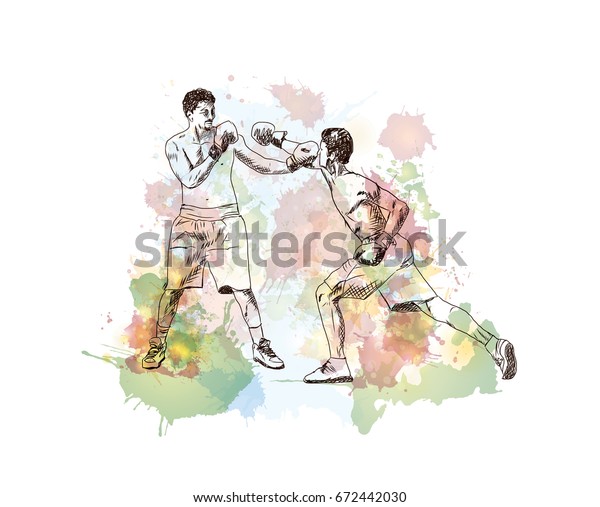 Watercolor Sketch Boxing Player Vector Stock Vector (Royalty Free ...