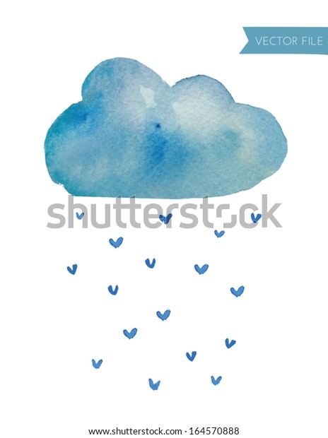 Watercolor Vector Cloud Heart Rain Drops Stock Vector (Royalty Free ...