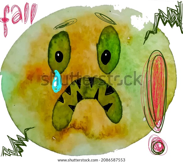 Watercolor Vector Image Green Scared Emoticon Stock Vector (Royalty ...