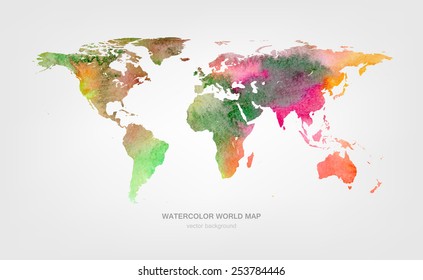 Watercolor World Map Stock Vector (Royalty Free) 253784446 | Shutterstock