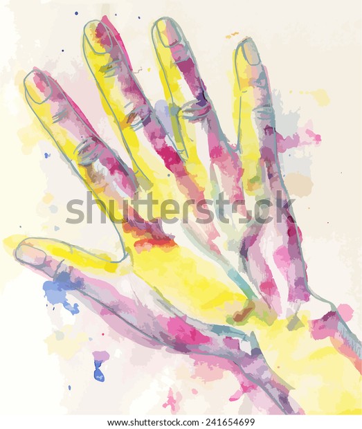 Watercolour Drawing Humans Hand Stock Vector (Royalty Free) 241654699 ...