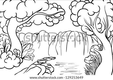 Waterfall Forest Coloring Book Stock Vector (Royalty Free) 129253649 ...