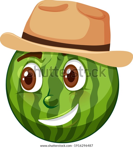 Watermelon Cartoon Character Facial Expression Illustration: เวกเตอร์ ...
