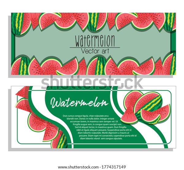 Watermelon Horizontal Banners Green Background Stock Vector (Royalty ...