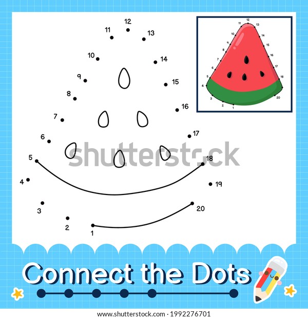 Watermelon Kids Puzzle Connect Dots Worksheet Stock Vector (Royalty ...