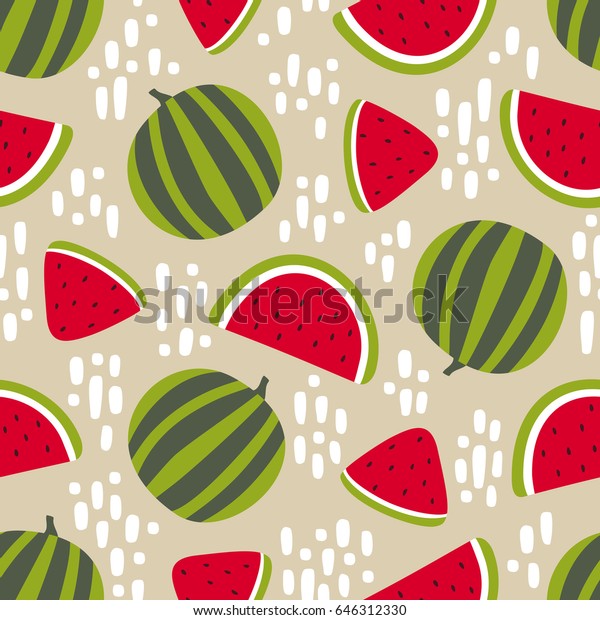 Watermelon Seamless Pattern Stains On Beige Stock Vector (Royalty Free ...