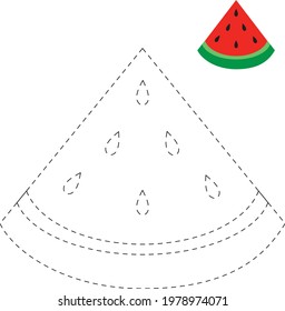 Watermelon Tracing Worksheet Kindergarten Activity Preschool Stock ...