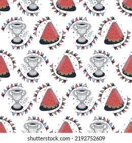 Watermelon Trophy Cup Seamless Pattern On Stock Vector (Royalty Free ...