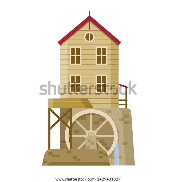 Watermill Cartoon Flat Vector Illustration Isolated Stock Vector ...