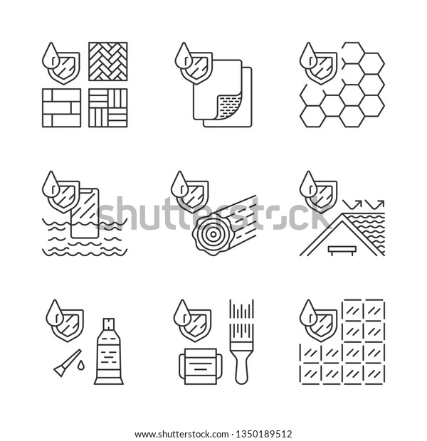 Waterproofing Linear Icons Set Water Resistant Stock Vector (Royalty ...