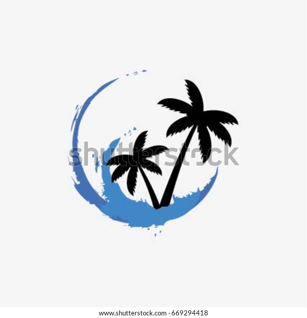Wave Palm Tree Logo Design Template Stock Vector (Royalty Free ...