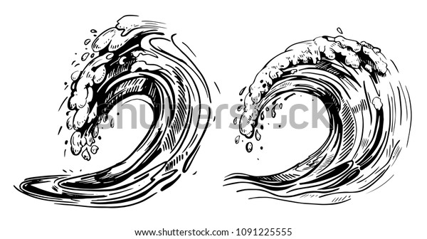 Waves Sketch Hand Drawn Illustration Converted Stock Vector (Royalty ...