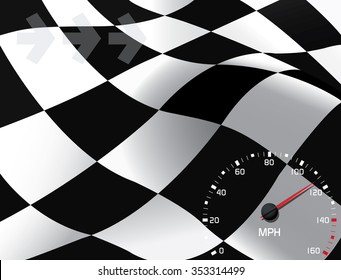 Waving Checkered Flag Background Speedometer Arrows Stock Vector ...