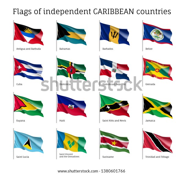 Banderas onduladas de países caribeños independientes. Bandera de ...