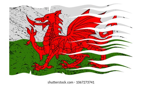 Wavy Grunged Welsh Flag Design Isolated Stock Vector (Royalty Free ...