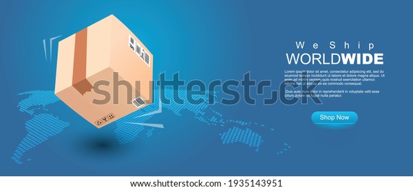 We Ship World Wide Banner 3d Stock Vector (Royalty Free) 1935143951