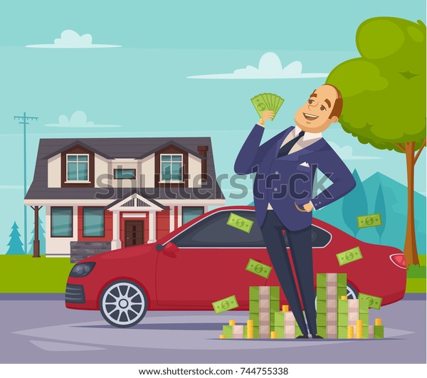 Wealth Prosperity Cartoon Composition Glad Rich Stock Vector (Royalty ...