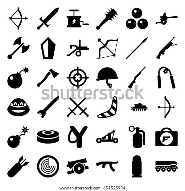 Weapon Icons Set Set 36 Weapon 스톡 벡터(로열티 프리) 651525994