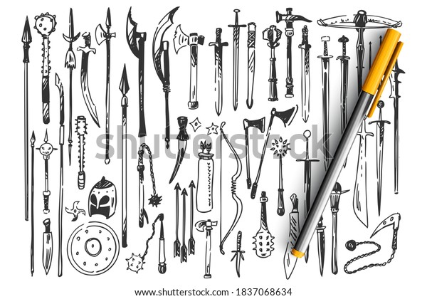 Weapons Doodle Set Collection Hand Drawn 库存矢量图（免版税）1837068634 ...