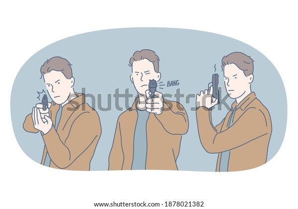 Weapons Gun Concept Young Angry Aggressive Stok Vektör (Telifsiz ...
