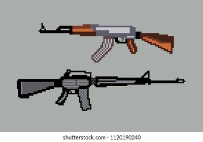 Weapons Pixel Artak47m16 Isolated Vector Illustration: vetor stock ...