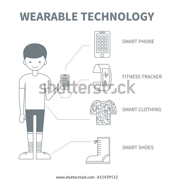 Wearable Technology Vector Monochrome Illustration Man Stock Vector ...