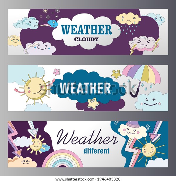 Weather Banners Set Cartoon Vector Illustration Stock Vector (Royalty ...