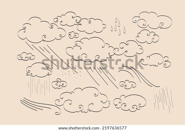 Weather Clouds Rain Doodle Set Vector Stock Vector (Royalty Free ...