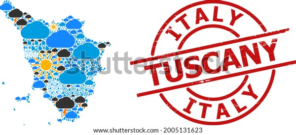 Weather Collage Map Tuscany Region Textured Stock Vector (Royalty Free ...