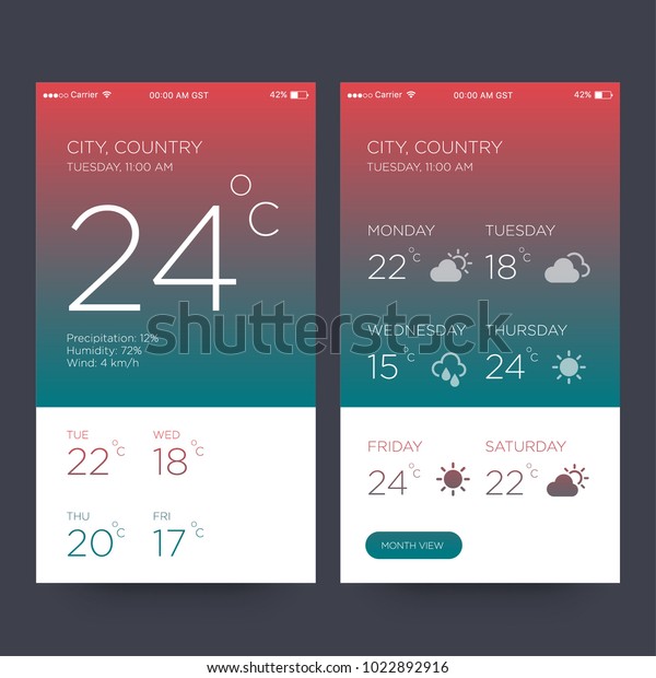 Weather Forecast App Ux Ui Design Stock Vector (Royalty Free) 1022892916