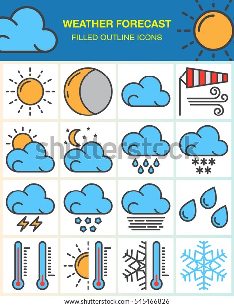Weather Forecast Line Icons Set Filled Stock Vector (Royalty Free ...